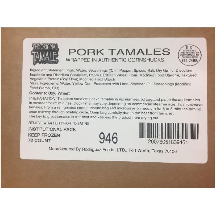 RODRIGUEZ TAMALE PORK CORN HUSK COOKED INDIVIDUALLY WRAPPED - US Foods ...