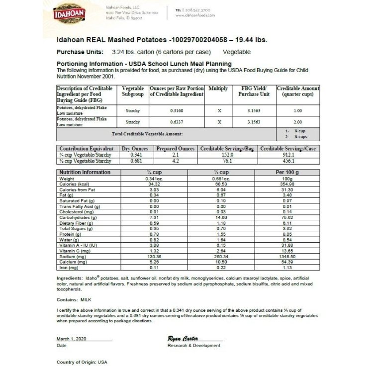 IDAHOAN INSTAMASH MASHED POTATOES - US Foods CHEF'STORE