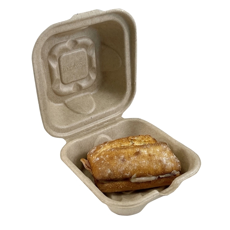 Monogram Hinged Natural Fiber Molded Container 6x6x1 - US Foods CHEF'STORE