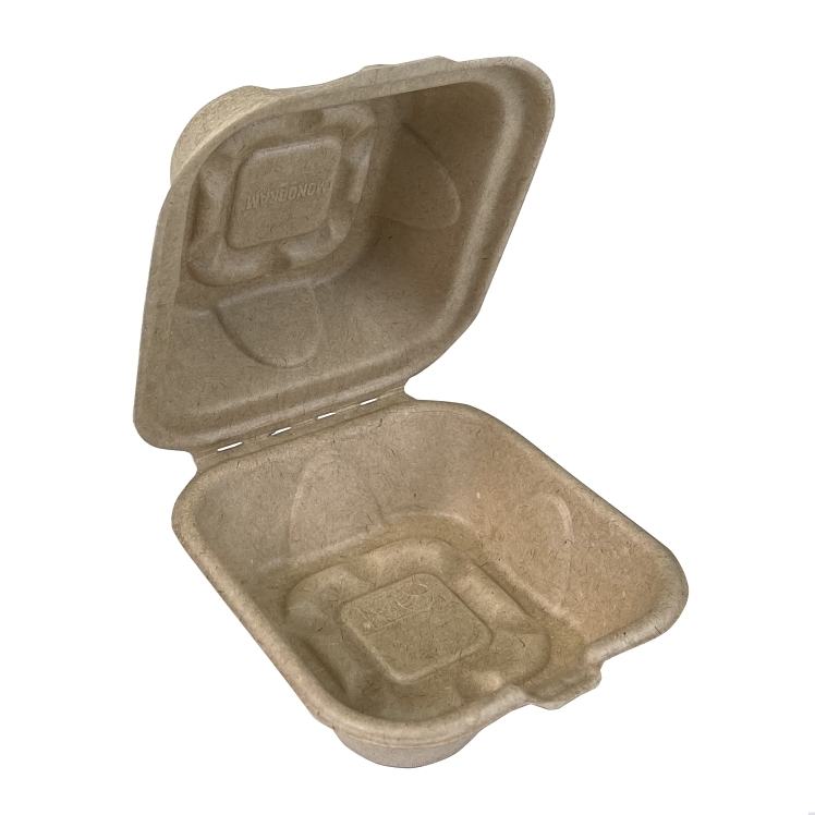 Monogram Hinged Natural Fiber Molded Container 6x6x1 - US Foods CHEF'STORE