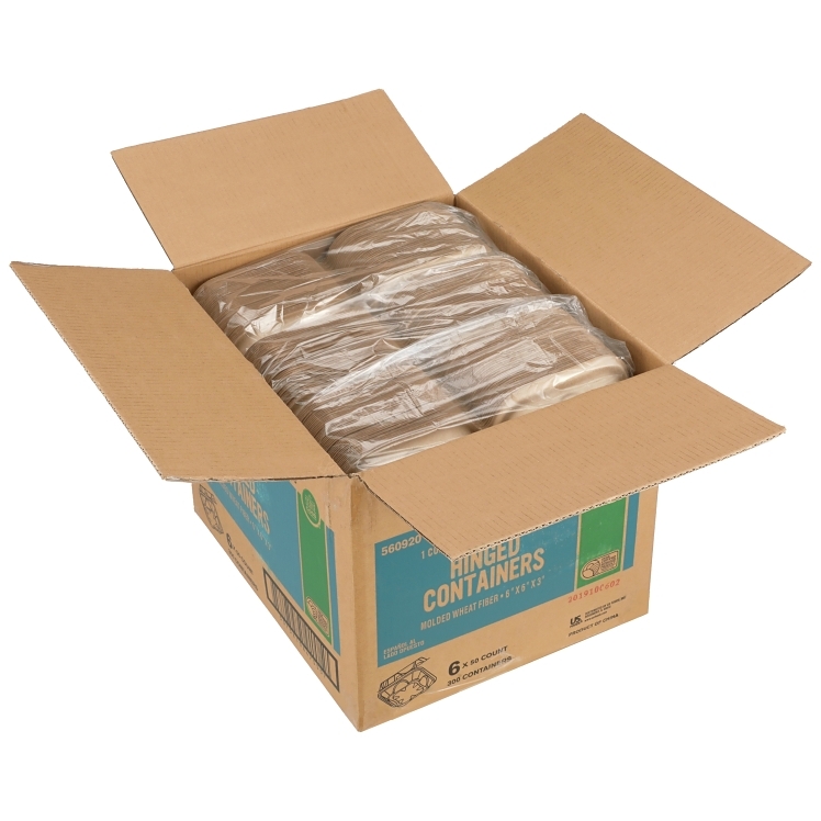 Monogram Hinged Natural Fiber Molded Container 6x6x1 - US Foods CHEF'STORE