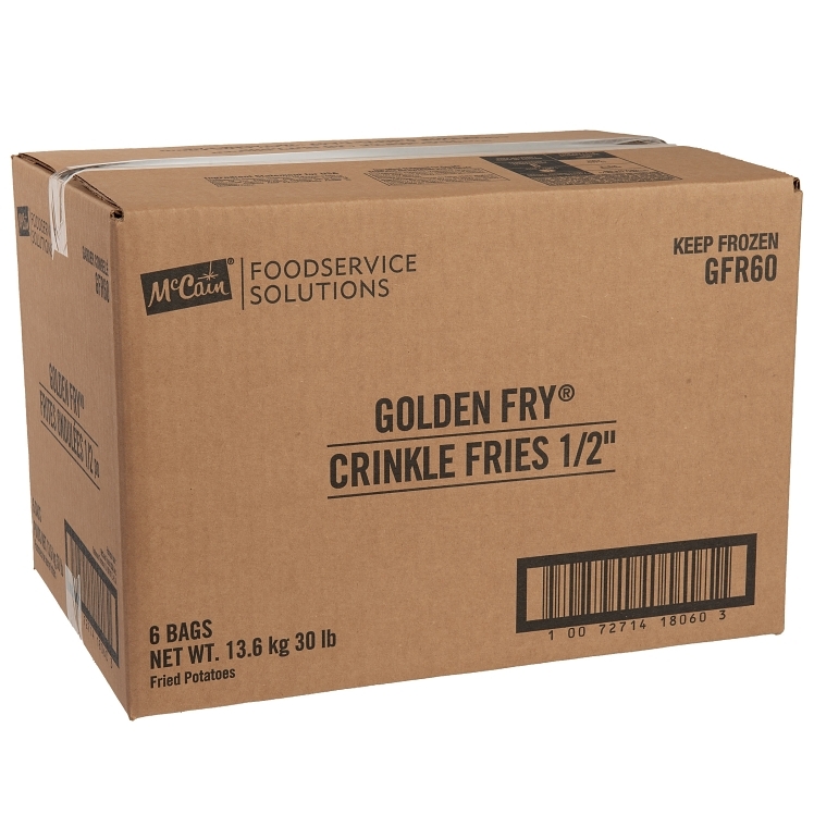 GOLDEN FRY 12 CRINKLE CUT FRENCH FRIES FROZEN 65LB - US Foods CHEF'STORE