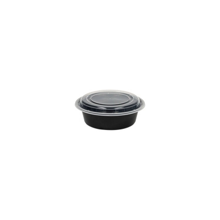 INNO-PAK 32 OUNCE ROUND BLACK POLYPROPYLENE CONTAINER WITH CLEAR LID ...